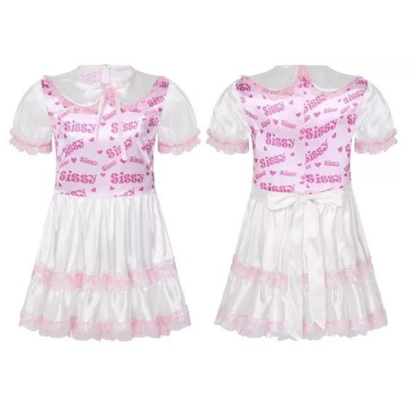 Sissy Sophia Pink Satin Lacy Sissy Dress Cuck In Chastity
